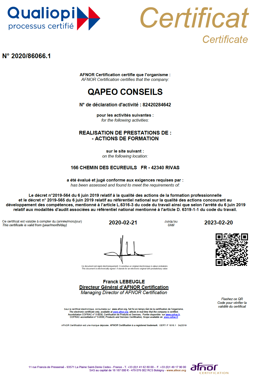 Certification Qualiopi RNQ